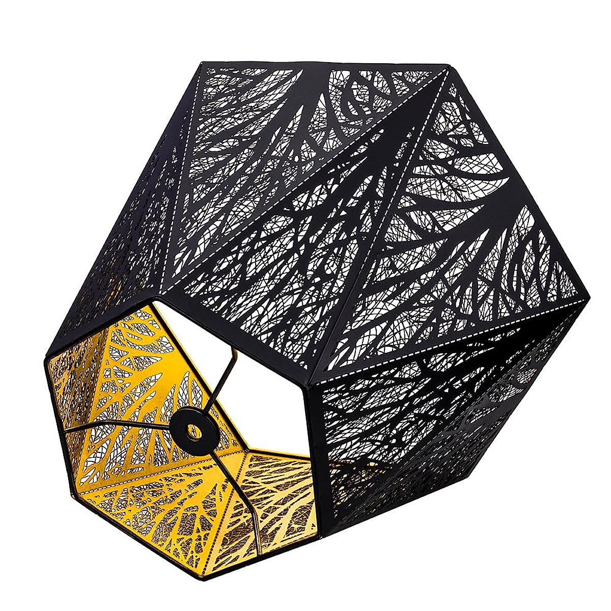 Medium Modern Style Lamp Shades with Multiple Sides, ALUCSET Metal Lampshade with Pattern of Trees for Table Lamp and Floor Light, 7 x 13.8 x 9.5 Inch, Spider (Black/Gold)