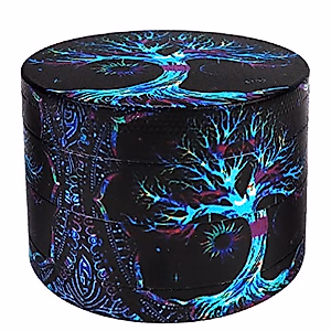 Large Grinder, 2.5 inch Tree of Life Sun Moon Galaxy Grinder- Herb Grinder, (Blue Tree)
