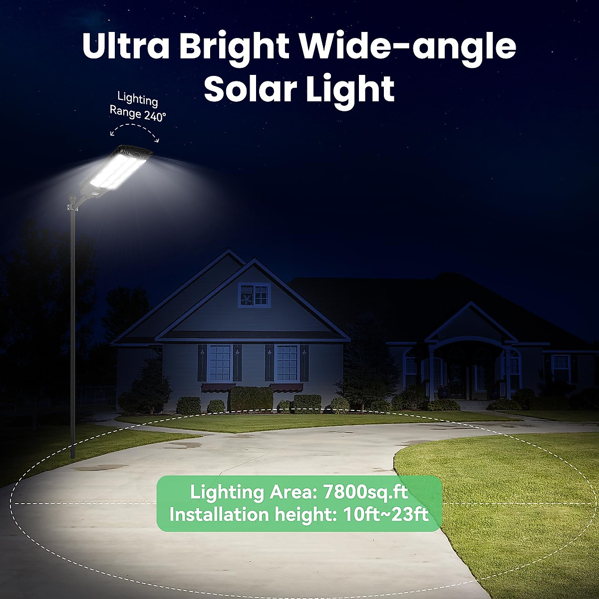 8000W Solar Street Lights Outdoor, Wide Angle Solar Powered LED Light Outside, 50000 mAh Hi-capacity Battery Flood Lamp Dusk to Dawn, Remote Control, Motion Sensor, IP67 Waterproof, Pole or Wall Mount