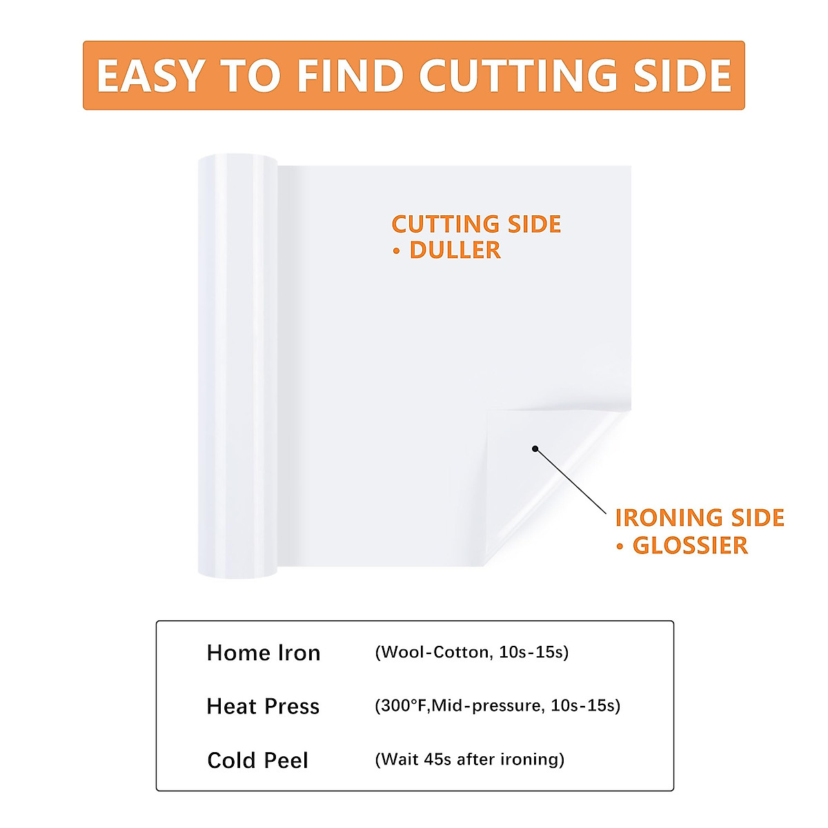 HTVVETUR White HTV Iron on Vinyl 12Inch by 35ft Heat Transfer Vinyl for T-Shirt HTV Rolls for All Cutter Machine - Easy to Cut & Weed (35ft, White)