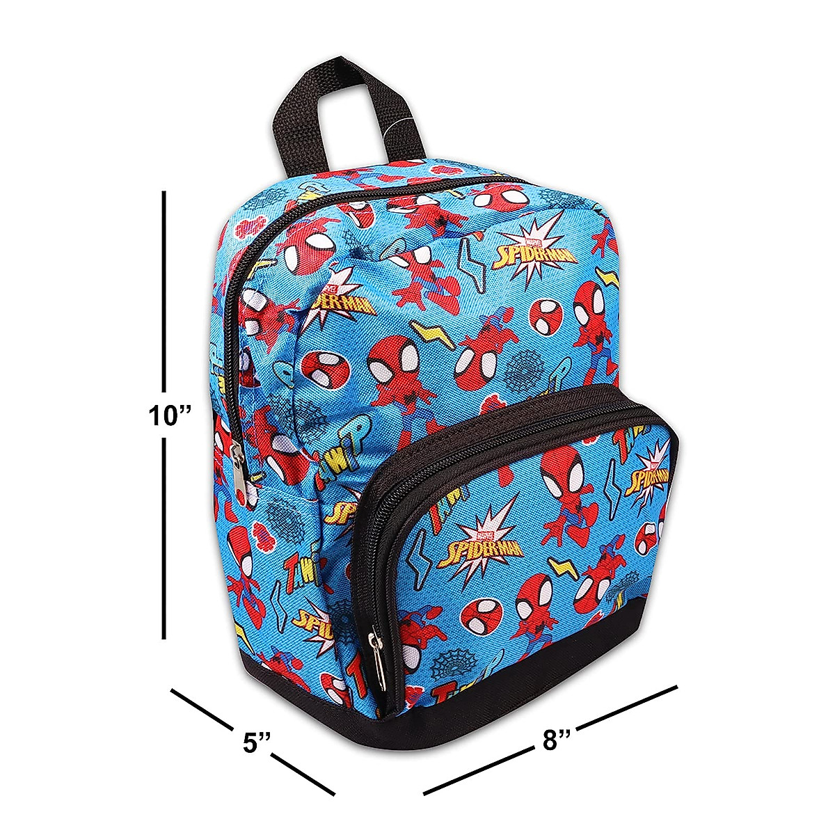 Fast Forward New York Marvel Spiderman Preschool Backpack for Kids, Toddlers - 4 Pc School Supplies Bundle with Canvas Spidey 10'' Mini Backpack, Stickers, Tattoos, and More