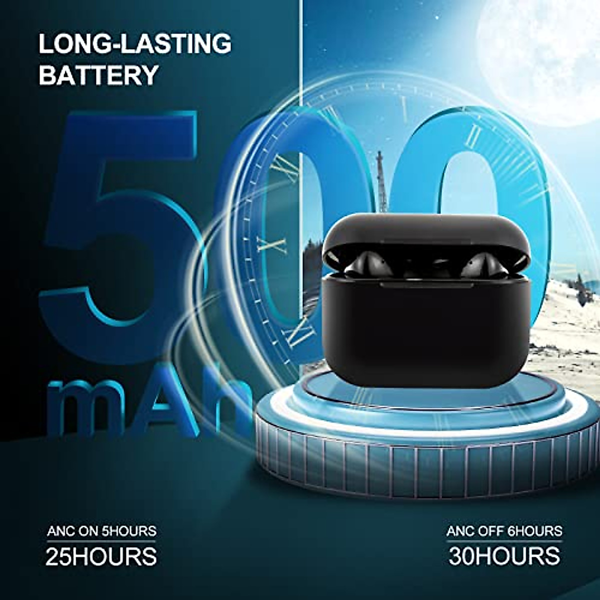 ＷＭＷＹＭＸ Wireless Earbuds, Active Noise Cancelling Headphones in-Ear Bluetooth Headsets with 4 Mics 30hrs Playtime Fast Charging Premium Sound for Sports IPX8 Waterproof Gaming/Sleeping Earphones