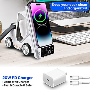 Diecallan 5 in 1 Wireless Charging Station 20W Adapter Fast Wireless Charging Apple Devices for iPhone 15/14/13/12 Series for AirPods Pro/3/2 for Apple Watch/iWatch Support Alarm Clock Night Light