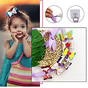 AOUXSEEM 348 Pcs 60 Set Faux Leather Hair Bows DIY Making Kit for Beginners, Contains Assorted Random Printed Glitter Solid Fabric Pre Cut Pieces, Make Stylish Girls Hair Clips