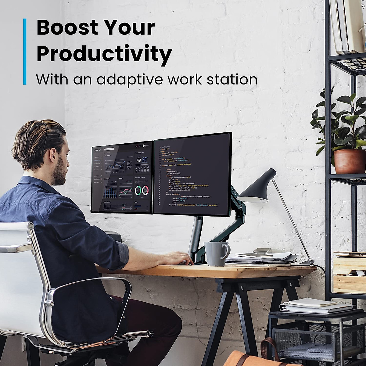 EVEO Premium Dual Monitor Stand 14-27" - Ergonomic Monitor Stands for 2 Monitors, Dual Monitor Mount Desk, Swivel VESA Bracket, Computer Monitor Stand, Dual Monitor Stand for Desk - Easy to Setup