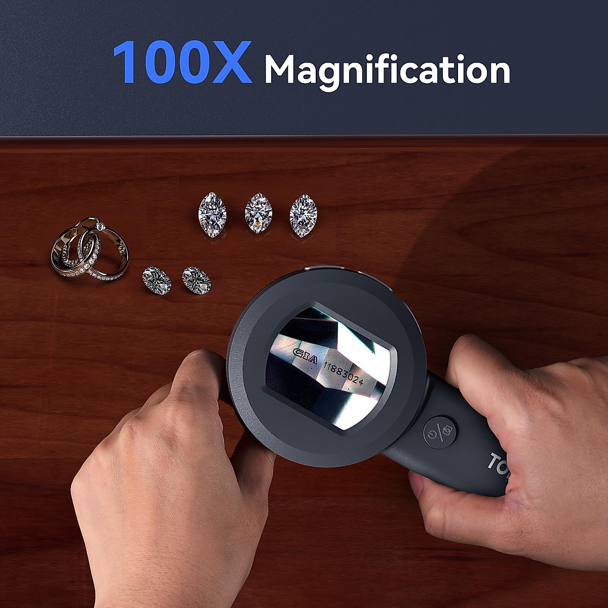 TOMLOV P10 Microscope for Adults Kids, Handheld Coin Magnifier with Light for Error Coins, Portable Trichome Magnifying Glass 100X, Collector Pocket Jewelers Loupe, Digital Microscope with 2" Screen