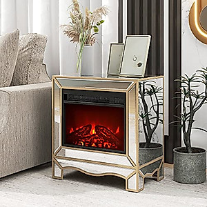 AUWHALEUS Small Silver Mirrored Electric Fireplace 1500W Corner Fireplace Heater for Apartment, Living Room, Bedroom, 23.2" W x 13.4“D x 24.4”H