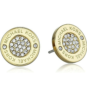 Michael Kors MKJ3351 Gold Logo Plaque w Crystals Pave Stud Earrings