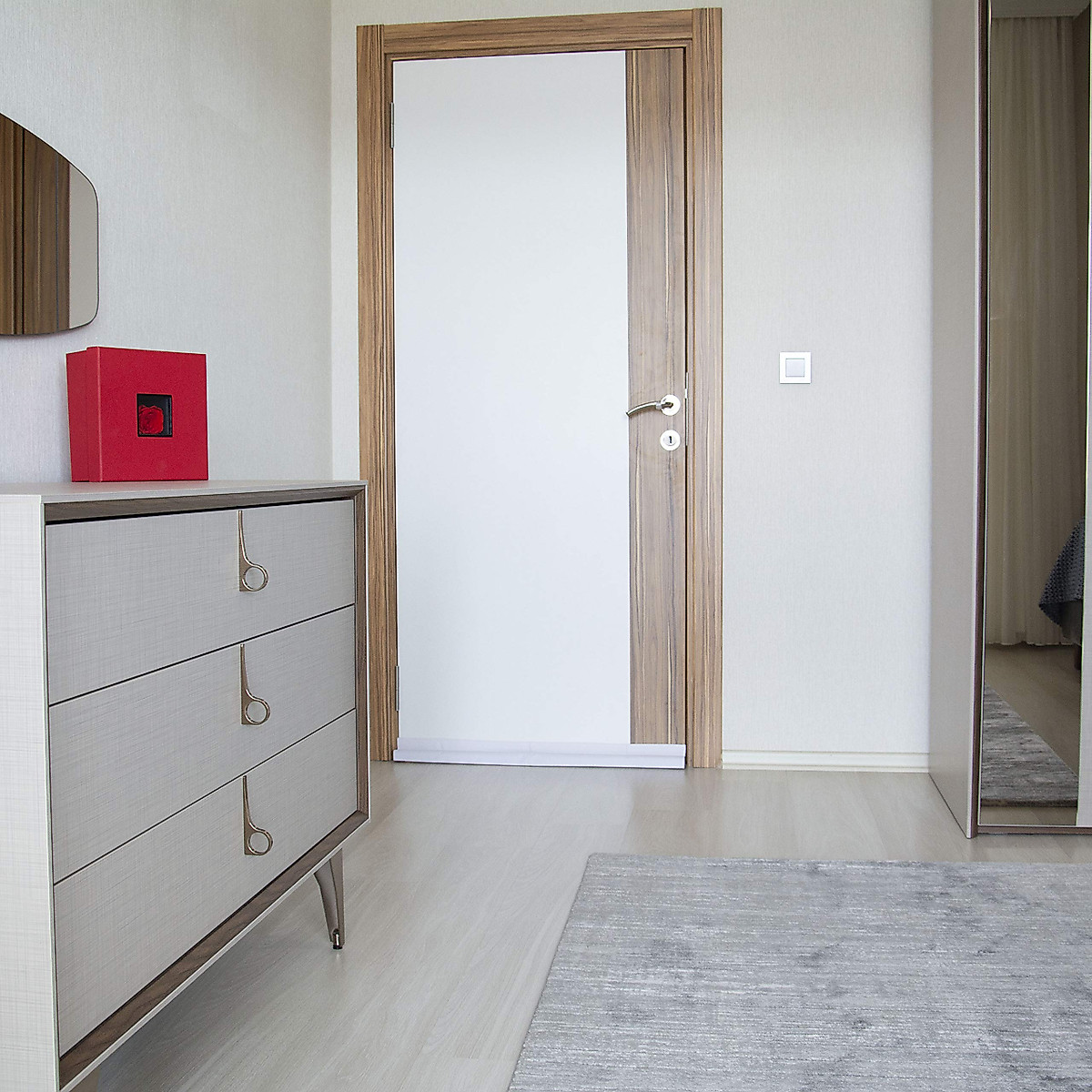 BAZERGA Under Door Draft Stopper One Sided Weather Stripping Door Seal Strip with Hook and Loop Self Adhesive Tape Noise Draft Blocker Dust and Sound Proof Energy Saving Door Stopper 35.4" (White)