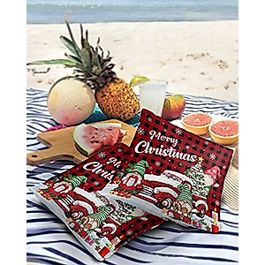 Christmas Outdoor Pillow Cover 16x16 Inch Cushion Sham Case,Red Plaid Gnome Truck Winter Snowflake Xmas Tree Waterproof Decorative Square Throw Pillowcase for Garden Patio Porch Couch Chair Tent