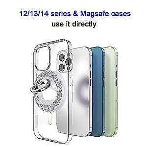 Magnetic Phone Ring Holder for magsafe,DATIMIRA Glitter Magnetic Grip Compatible with iPhone 15 14 13 12 Pro max,Pro,Plus,Mini Mag Safe Accessories,Adjustable Kickstand Wireless Charging,Silver