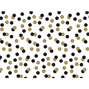 Printed Tissue Paper for Gift Wrapping with Design (Black & Gold Polka Dots on White), 24 Large Sheets (20x30)