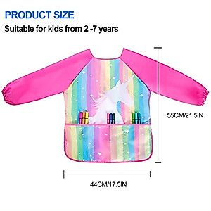 PASHOP 2 Pack Kids Art Smock Waterproof Painting Apron Smocks with 3 Pockets Age 2-7