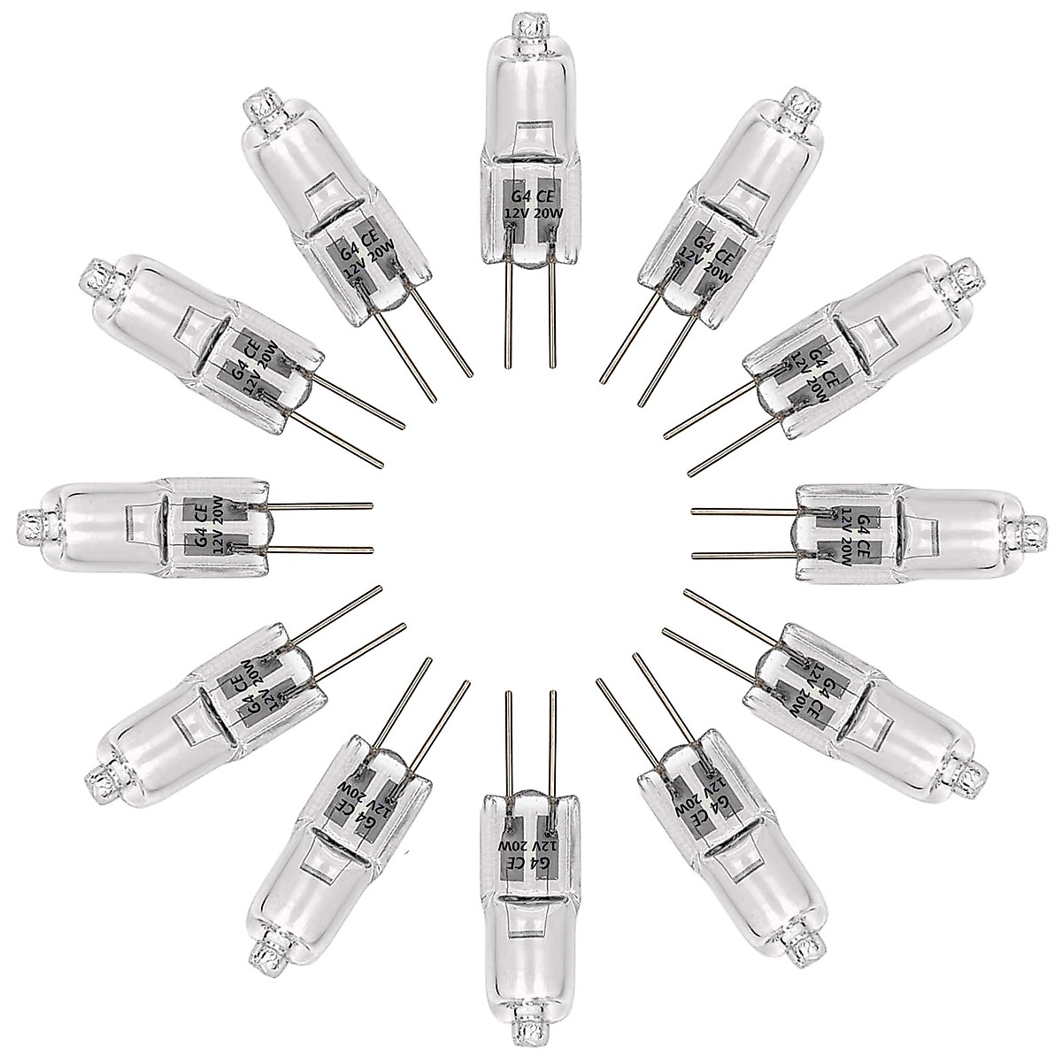 G4 Halogen Light Bulb , T3 JC Type Clear 20W 12V AC/DC Bi-Pin Bulb for Landscape Lighting,Accent Lights, Track Lighting,Under Cabinet Puck Light, Chandeliers,360°Beam Angle/Warm White,12Packs