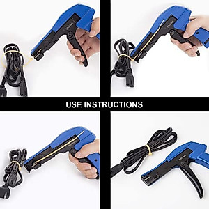 10Gtek Cable Tie Gun - Fastening and Cutting Tool with Handle Special for Nylon Cable Tie Fasten and Cut Cables in Blue