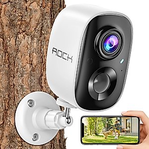 ROCK WiFi Camera Outdoor, 1080P Battery Powered AI Motion Detection, Bullet Surveillance Cameras for Home Security System with Siren Alarm, Night Vision, Waterproof Cloud/SD