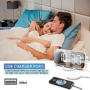 Miowachi Loud Digital Alarm Clock for Heavy Sleepers Adults with Bed Shaker,2 USB Charger, Adjustable LED Light, Snooze, Alarm, Clock for Bedroom, White