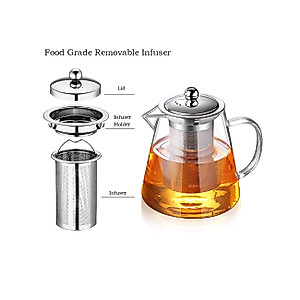 Glass Teapot with Infuser Tea Pot 32oz/43oz Tea Kettle Stovetop Safe Blooming and Loose Leaf Tea Maker Set (32oz/ 950ml)
