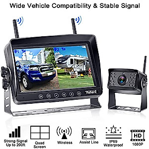 Rohent RV Backup Camera Wireless HD 1080P Bluetooth Trailer Rear View 7 Inch Monitor Recording Waterproof Four Channels Pigtail Wire Adapter for Furrion Pre-Wired RVs R5