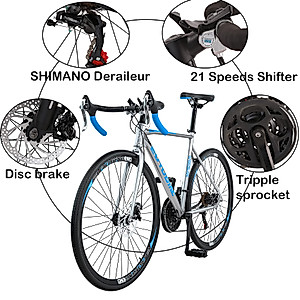 EUROBIKE XC580 Road Bike,21 Speed Bikes for Women and Men,54Cm Frame Road Bicycle,700C Wheels Racing Bike (54cm Silver)