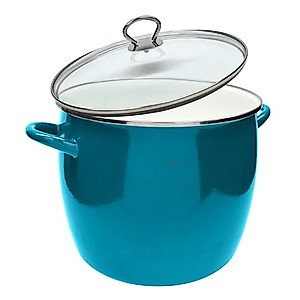 Vasconia EOS 12-Quart Alloy Steel Speckled Stockpot with Glass Lid - Dishwasher and Oven Safe Cooking Pot up to 350°F - Induction Cookware for All Cooktops - Non-Reactive Enameled Soup Pot - Teal