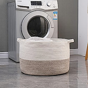 Volhouim XXXLarge Cotton Rope Basket for Organizing Baby Laundry Basket for Blankets Living Room Blanket Basket Cotton Rope Basket with Handle Collapsible Woven Basket Baby Toy Bin，22"x14" Light Brown