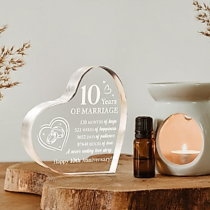 Milcier 10 Year Anniversary Present, Romantic 10th Anniversary Keepsake 3.9x3.9 Inch, Ten Years Anniversary Wedding Gifts for Husband Wife Her Him, 10th Anniversary Marriage Gifts for Men Women