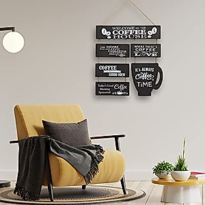 Large Wall Hanging Decor : Rustic Farmhosue Wooden Decor (WELCOME TO THE COFFEE HOUSE) Sign for Coffee House Porch,Home & Kitchen Wall Art Wooden Hanging Sign Plaque(14.4 * 13.2)