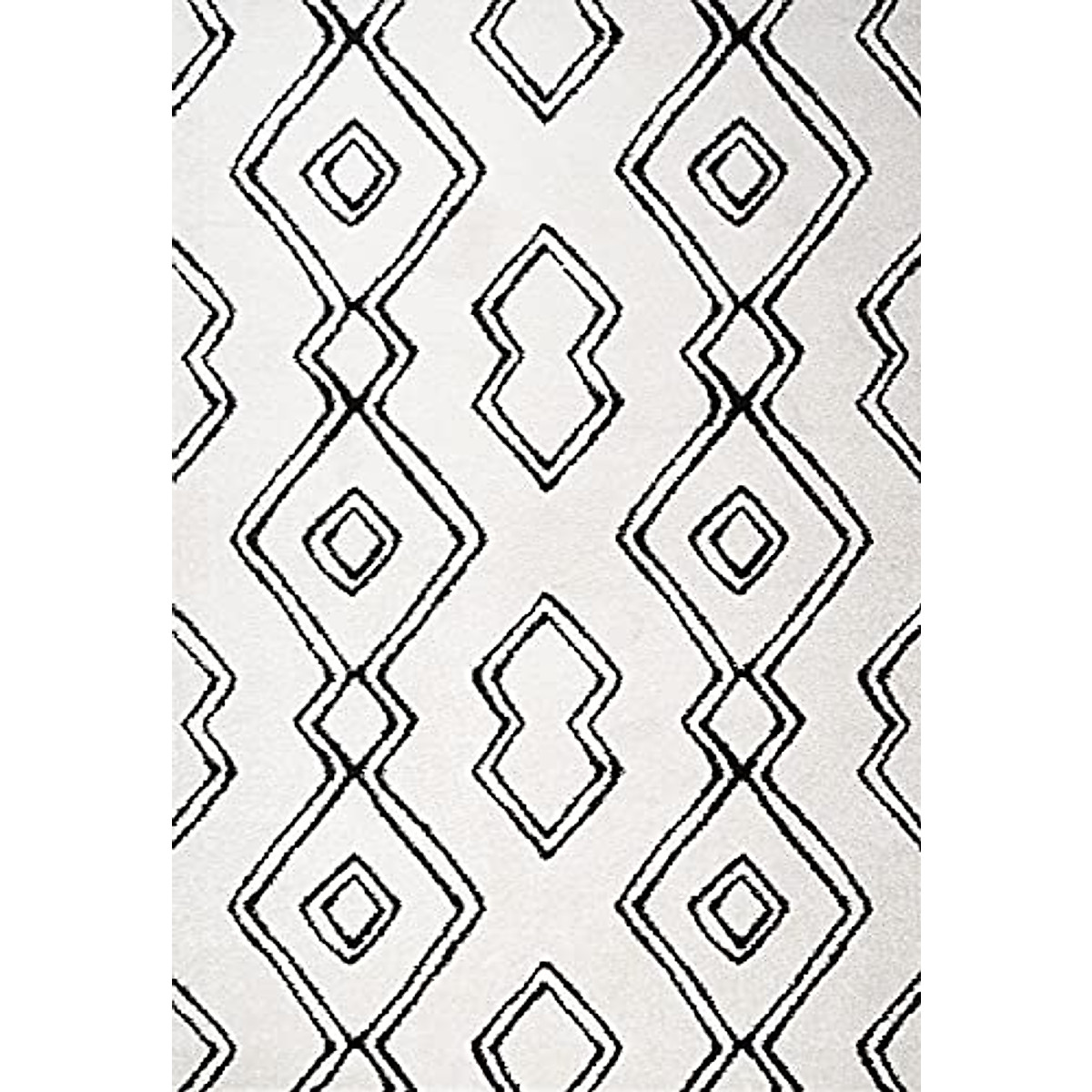 JONATHAN Y MOH401A-5 Deia Moroccan Style Diamond Shag Indoor Area-Rug Bohemian Geometric Easy-Cleaning Bedroom Kitchen Living Room Non Shedding, 5 X 8, White/Black