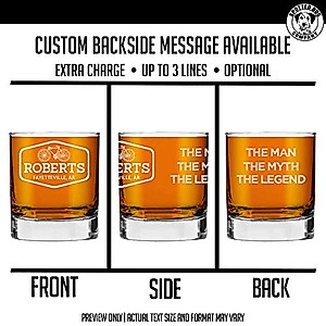 Personalized Etched 11oz Whiskey Glass - Custom Engraved Bourbon Christmas Gifts for Men, Dad Scotch Drinking Birthday Glasses, Groomsmen, Liquor Cocktail Rocks Old Fashioned, Roberts