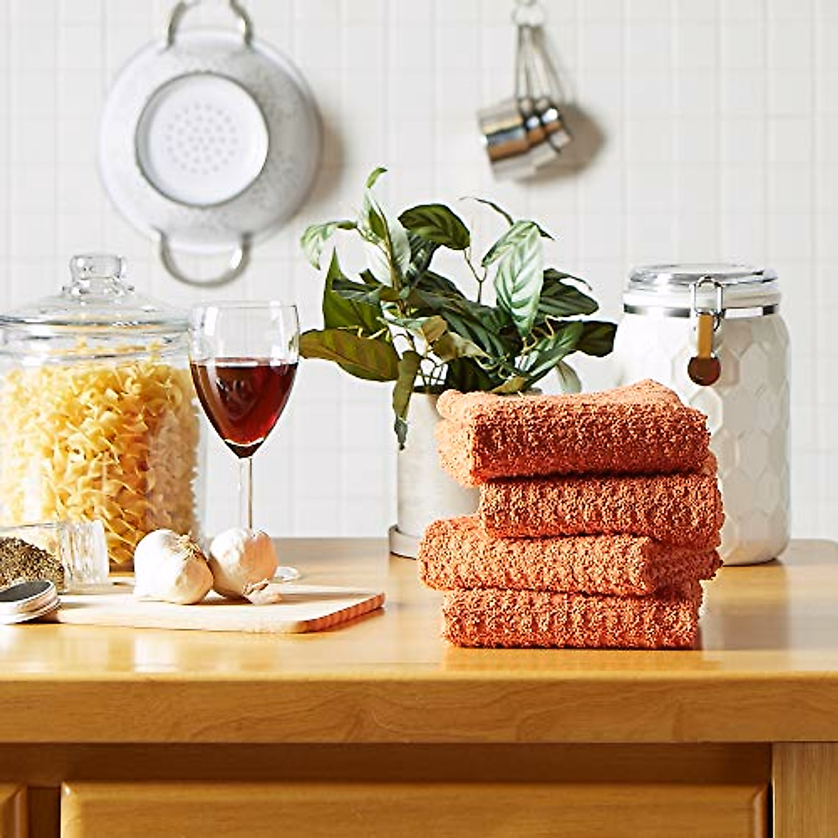 DII Basic Terry Collection Waffle Dishtowel Set, 15x26, Solid Spice, 4 Piece