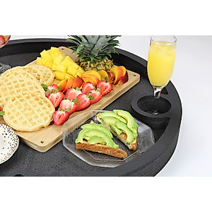 Polar Whale Floating Breakfast Table Serving Buffet Round Tray Drink Holders for Swimming Pool or Beach Party Float Lounge Refreshment Durable Black Foam UV Resistant with Cup Holders 24 Inches Wide