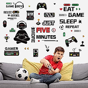 HONEYJOY Gamer Room Decor, Boys Room Decor, Gaming Room Decor, Playroom Wall Decals, Video Game Stickers Removable Wall Art for Kids Teens Men Bedroom Living Room