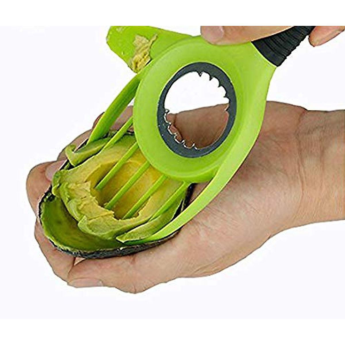 Simply Served Avocado Slicing and Storage Set, 3-in-1 Avocado Slicing Tool, Split, Pit, and Slice Avocados Safely and Effectively, Store Avocados and Reduce Browning, Green