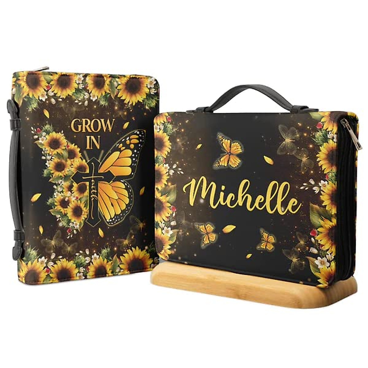 Dont Be Afraid Just Believe Mark 5 36 Sunflower Butterfly Christian Gifts Custom Book Bible Cover Premium Faux or Top Grain Leather