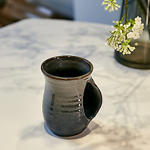 GUTE Hand Warmer Mug, Ceramic and Hand Painted - Contoured Pocket will Hold Warmth From The Heat Of Your Drink To Keep Your Fingers Warm, Comfy Handwarmer (Lagoon Grey)