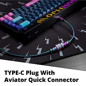 GUNMJO Pro 304 Stainless Steel Straight USB C Cable for Gaming Keyboard, Mechanical Keyboard Cable with Detachable Metal Aviator for Computer Keyboard, 1.6M USB-C to USB-A, Chroma Color