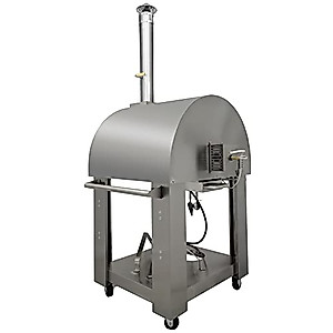 MCP-Distributions 32.5'' Outdoor Propane or Wood Fired Silver Stainless Steel Artisan Pizza Oven or Grill with Waterproof Cover, Pizza Peel