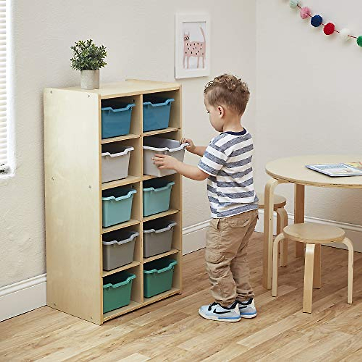 ECR4Kids Streamline 10 Cubby Tray Cabinet with Scoop Front Storage Bins, 5x2, Classroom Furniture, Contemporary