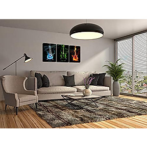 DZL Art A40934 3 Panels Red&Green&Blue Guitar Wall Art Pictures Print On Canvas Painting Wall Art Paintings Wall Artworks Pictures for Home Office Bedroom Wall Decor