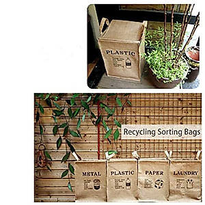 Jute Weave Recycling Bag Waste Bin Bags Basket for Home Kitchen Office - Natural Style Recycle Garbage Trash Sorting Bins Organizer Baskets Recycling Container