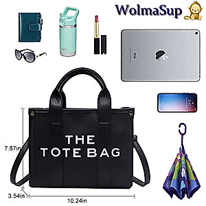 Tote Bag for Women, Trendy Leather Tote Bag Small Personalized Top Handle Crossbody Handbags for Work Travel Black