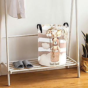 Brown Balloon Cute Bear Personalized Laundry Hamper with Handles Waterproof,Custom Collapsible Laundry Bin,Clothes Toys Storage Baskets for Bedroom,Bathroom Decorative Large Capacity 50L