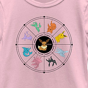Pokemon Fifth Sun Girls Eevee Evolution Tarot Card Short Tee T Shirt, Light Pink, Medium US