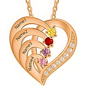 YOOSHINING Personalized Mother Necklace with 4 Birthstones Heart Necklace for Women Mom Pendant Necklaces Custom 4 Name 4 Birthstone Necklaces for Women Mother Mama Grandma Nana Mother's Day Gifts