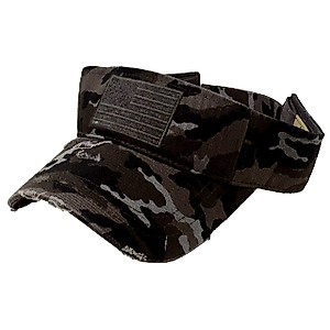 Vintage Distressed Visor Hat: American Flag - Black Camo