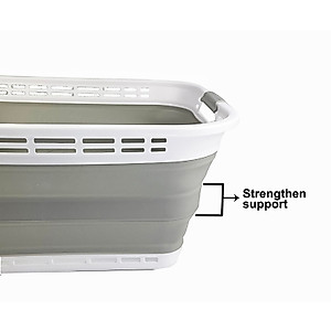 SAMMART 42L (11 gallons) Collapsible Plastic Laundry Hamper/Basket - Foldable Storage Container/Organizer - Portable Laundry Basket - Easy Storage Space Saving (White/Light Grey)