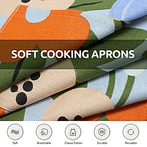 NLUS 2 Pieces Aprons for Women with Pockets, Adjustable Floral Kitchen Apron with Long Ties for Cooking, Drawing, Crafting(Black/Blue)