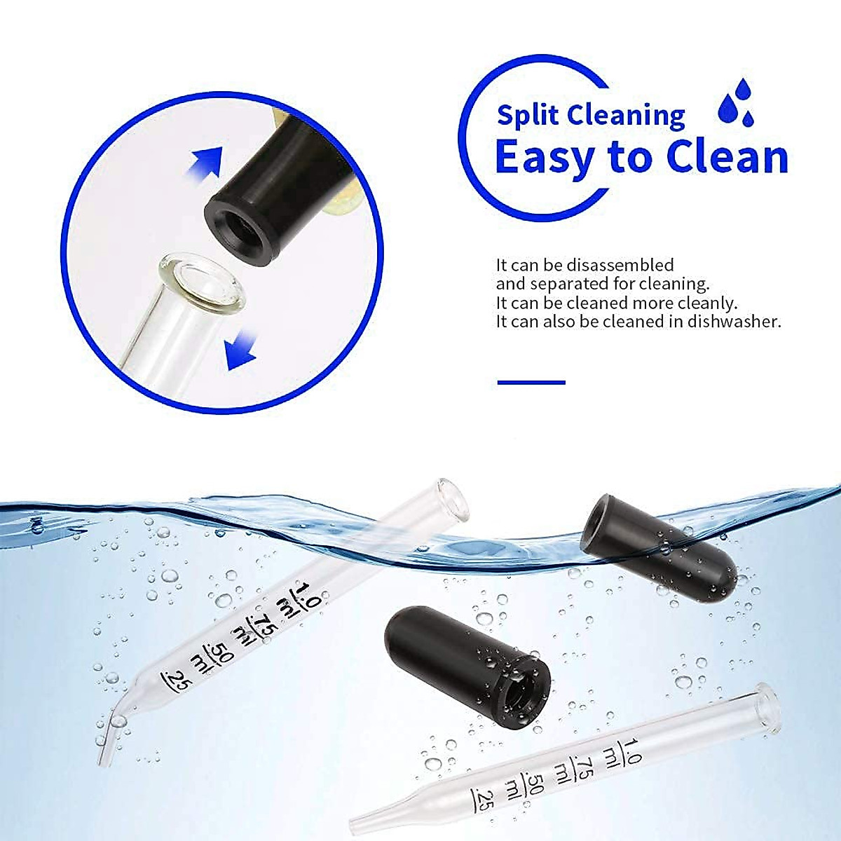 ToToT 10pcs Dropper 5 Straight Tip + 5 Bent Tip Measured Dropper 1ml Glass Pipette for Lab, Perfume, Essential Oil