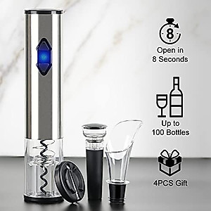 CIRCLE JOY Electric Wine Bottle Openers Set - Battery Powered Motorized Operated Cordless Automatic Corkscrew Opener Puller Kit with Attached Foil Cutter Stopper Wine Aerator Pourer, Stainless Steel